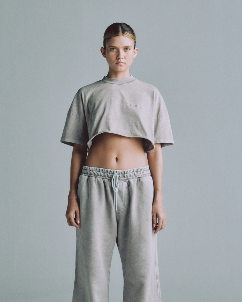Line Logo Crop Top Washed Gray
